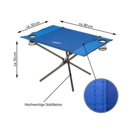 Vcm Campingtisch Falttisch faltbar 80x50cm blau mit Getränkehalter Polyester Stahl