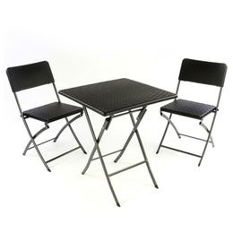 Vcm 3-tlg. Set Garnitur Tischset mit 2 Stühlen Balkonset Rattan-Optik schwarz Bistroset