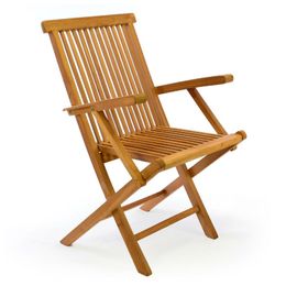Vcm Gartenstuhl mit Armlehne Stuhl Teak Holz klappbar massiv behandelt