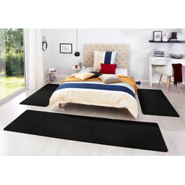 Bettumrandung Fancy Hanse Home, Höhe 7 mm, (3-tlg), Bettvorleger, 3-teiliger Läufer Set, Unifarben, Kurzflor, Bettläufer, schwarz