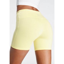 Lascana Shorts mit breitem Bündchen und Logodruck, Loungewear, gelb