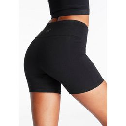 Lascana Shorts mit breitem Bündchen und Logodruck, Loungewear, schwarz