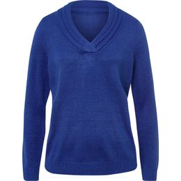 Damen V-Ausschnitt-Pullover mit Rollkante royalblau, Gr&ouml;&szlig;e 54