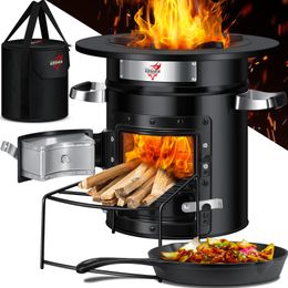 Kesser® Raketenofen Inkl. Grillpfanne aus Gusseisen mit Tragetasche, Dutch Oven BBQ Rakete Holzofen Camping Campingkocher Campinggrill, Edelstahl