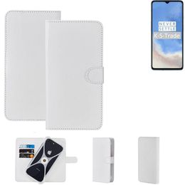 K-S-Trade Handyhülle für OnePlus 7T, Handy Hülle Schutz Hülle Cover Case Bookstyle Bumper weiß 1x, schwarz|weiß