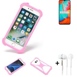 K-S-Trade Handyhülle für Coolpad 26 Tibetan Peak Edition, Bumper + Kopfhörer Handy Hülle Schutzhülle Silikon Schutz Hülle, schwarz