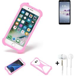K-S-Trade Handyhülle für ZTE Blade A3 Prime, Bumper + Kopfhörer Handy Hülle Schutzhülle Silikon Schutz Hülle, schwarz