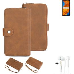 K-S-Trade Handyhülle für Huawei Mate Xs, 2in1 Handyhülle + Kopfhörer Schutzhülle & Portemonnee, braun|schwarz