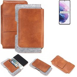 K-S-Trade Handyhülle für Samsung Galaxy S21 5G Exynos, Handyhülle Schutzhülle Gürteltasche Holster Gürtel Tasche, braun|grau|schwarz