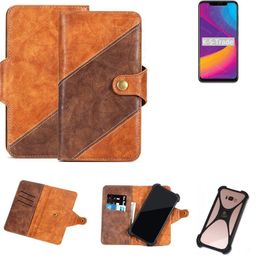 K-S-Trade Handyhülle für Panasonic Eluga X1, Handy-Hülle Schutz-Hülle Bookstyle Case Wallet-Case Handy Cover, braun|schwarz