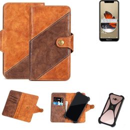 K-S-Trade Handyhülle für Panasonic Eluga Y, Handy-Hülle Schutz-Hülle Bookstyle Case Wallet-Case Handy Cover, braun|schwarz