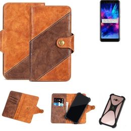 K-S-Trade Handyhülle für Panasonic P110, Handyhülle Schutzhülle Bookstyle Case Wallet-Case Cover, braun|schwarz