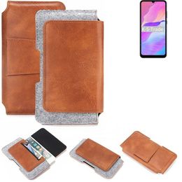 K-S-Trade Handyhülle für Huawei Enjoy 20e, Handyhülle Schutzhülle Gürteltasche Holster Gürtel Tasche, braun|grau|schwarz