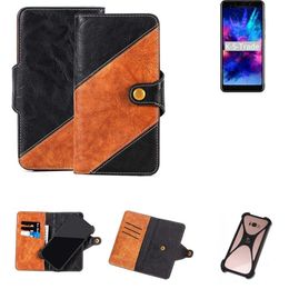 K-S-Trade Handyhülle für Panasonic P110, Handyhülle Schutzhülle Bookstyle Case Wallet-Case Handy Cover, braun|schwarz