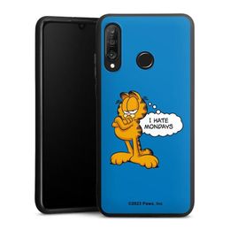 DeinDesign Handyhülle Garfield Katze Spruch Garfield I Hate Mondays Blue, Huawei P30 Lite Silikon Hülle Premium Case Handy Schutzhülle, schwarz