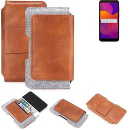 K-S-Trade Handyhülle für Huawei Honor 9S, Handyhülle Schutzhülle Gürteltasche Holster Gürtel Tasche, braun|grau|schwarz