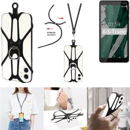 K-S-Trade Handyhülle für Nokia 1 Plus, 3in1 Handykette Handyband Handykordel Halsband Smartphone-Ring, schwarz|silberfarben