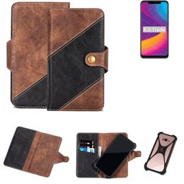 K-S-Trade Handyhülle für Panasonic Eluga X1, Handy Hülle Schutz Hülle Schutzhülle Bookstyle Case Handy Cover, braun|schwarz