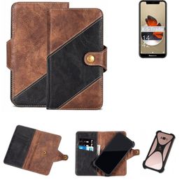 K-S-Trade Handyhülle für Panasonic Eluga Y, Handy Hülle Schutz Hülle Schutzhülle Bookstyle Case Handy Cover, braun|schwarz