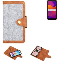 K-S-Trade Handyhülle für Huawei Honor 9S, Handyhülle Schutzhülle Filz-Hülle Kunst-Leder hellgrau braun, grau|schwarz