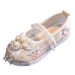 Generic Weicher Fußwärmer für Kleinkinder Mädchen Handgefertigte Hanfu Schuhe Kinder Bestickte Schuhe Schuhe Baby Antike Schuhe (Beige, 25 Toddler)