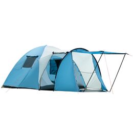 Outsunny Camping Zelt mit Erdspieße, Abspannseile und Tragetasche blau 390L x 250B x 180H cm