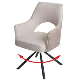 Esszimmerstuhl MCW-K30, K&uuml;chenstuhl Lehnstuhl, drehbar Auto-Position, Stoff/Textil MVG ~ creme
