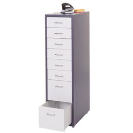 MCW Rollcontainer Preston T851, Schubladenschrank Stahlschrank, 110x28x41cm 8 Schubladen ~ dunkelgrau wei&szlig;
