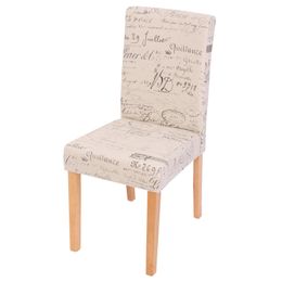 MCW Esszimmerstuhl Littau, Küchenstuhl Stuhl, Stoff/Textil ~ Schriftzug creme, helle Beine