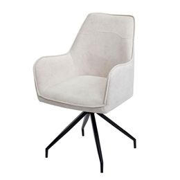 Esszimmerstuhl MCW-K15, Küchenstuhl Polsterstuhl Stuhl mit Armlehne, Stoff/Textil Metall ~ creme-beige