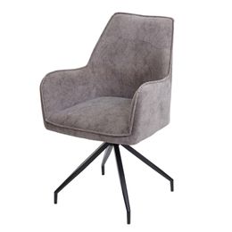 Esszimmerstuhl MCW-K15, Küchenstuhl Polsterstuhl Stuhl mit Armlehne, Stoff/Textil Metall ~ dunkelgrau