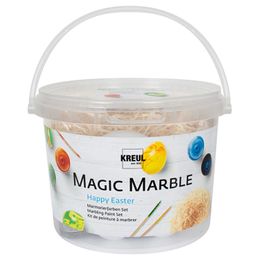 Kreul 73703 - Magic Marble Marmorierfarbe Happy Easter Set, mit 4 x 20 ml Farbe zum Tauchmarmorieren, 5 Kunststoffeier, 5 Marmorierstäbchen und Holzwolle