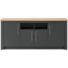 Spülenschrank KOCHSTATION "KS-Westminster" Schränke Gr. B/H/T: 204 cm x 92 cm x 60 cm, grau (grau dunkel) Spülenschränke im romantischen Landhausstil, Breite 204 cm