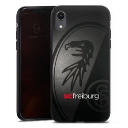 DeinDesign iPhone Xr Handy Silikon H&uuml;lle Case schwarz Handyh&uuml;lle Official Licensed Product Sc Freiburg Metallic Look