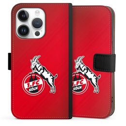 DeinDesign iPhone 14 Pro Handy Klapph&uuml;lle Handyh&uuml;lle aus Kunst Leder schwarz Flip Case 1. Fc K&ouml;ln Effzeh Official Licensed Product Sideflip mit langer Lasche