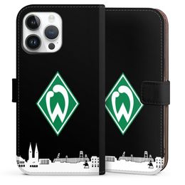 DeinDesign iPhone 14 Pro Max Handy Klapph&uuml;lle Handyh&uuml;lle aus Kunst Leder schwarz Flip Case Skyline Sv Werder Bremen Official Licensed Product Sideflip mit Lasche