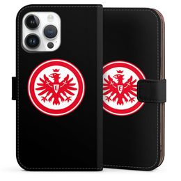 DeinDesign iPhone 14 Pro Max Handy Klapph&uuml;lle Handyh&uuml;lle aus Kunst Leder schwarz Flip Case Sge Eintracht Frankfurt Eagle Sideflip mit Lasche