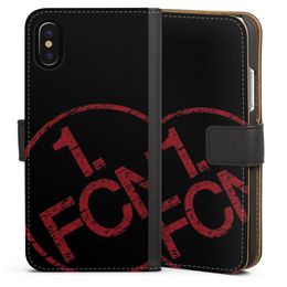 DeinDesign iPhone X Handy Klapph&uuml;lle Handyh&uuml;lle aus Kunst Leder schwarz Flip Case Texture Merchandise 1. Fcn Sideflip mit langer Lasche