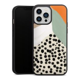 DeinDesign iPhone 13 Pro Max Handy Premium Silikon H&uuml;lle Handyh&uuml;lle schwarz Case Abstract Boho Kunst Silikon Premium Case