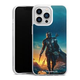 DeinDesign iPhone 13 Pro Handy Silikon H&uuml;lle Case wei&szlig; Handyh&uuml;lle Star Wars The Mandalorian Sunset Silikon Case