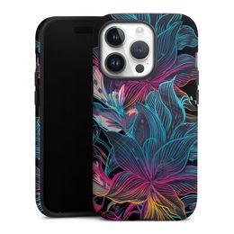 DeinDesign iPhone 14 Pro Handy Panzer Handyh&uuml;lle robuste Outdoor H&uuml;lle Schutzh&uuml;lle matt Colourful Flowers Neon Tough Case