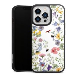 DeinDesign iPhone 13 Pro Handy Premium Silikon H&uuml;lle Handyh&uuml;lle schwarz Case Flowers Bee Muster Silikon Premium Case