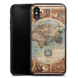 DeinDesign iPhone X Handy Silikon H&uuml;lle Case schwarz Handyh&uuml;lle Vintage Map World Map