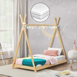 en.casa® en.casa Kinderbett Vimpeli 80x160cm mit Matratze Bambus