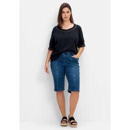 sheego Große Größen: Jeans-Bermudas mit Gummibund und Teilungsnähten, blue Denim, Gr.46