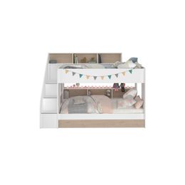 Etagenbett Bibop 1 Parisot 90*200 mit Bettschubkasten + Regalfächer + Lattenrostplatten Weiß Eiche