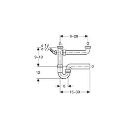 Geberit Siphon Rohrbogengeruchsverschluss für zwei Spülbecken m. Winkelschlauchtülle Abgang horizontal D 50mm weiß-alpin 152715111