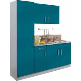 Wiho-Küchen wiho Küchen Küche Kiel, Breite 190 cm mit 28 mm starker Arbeitsplatte, Tiefe 50 cm, blau|grau