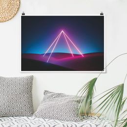 Bilderwelten Poster pink Neon Art matt gl&auml;nzend selbstklebend - Neonlichtpyramide - Jugendzimmer