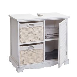 Waschbeckenunterschrank MCW-H20, Badezimmer Waschtisch, Massiv-Holz Korb-Schublade 60x65x31cm ~ shabby wei&szlig;